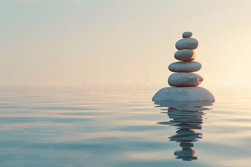 Balanced Stack of Rocks by Water for Meditation Banner Stock ...