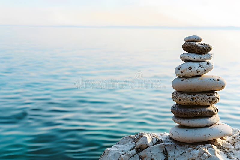 Balanced Stack of Rocks on Water S Edge for Meditation Stock ...