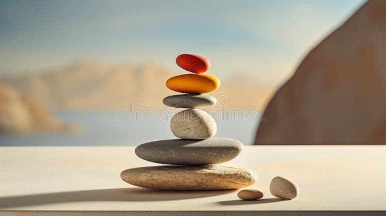 A Balanced Stack of Rocks on a Wooden Table Stock Photo - Image of ...