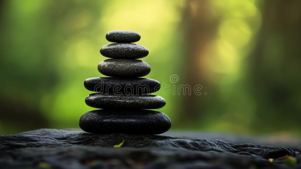 Balanced Stack of Smooth River Stones Against a Blurred Green ...
