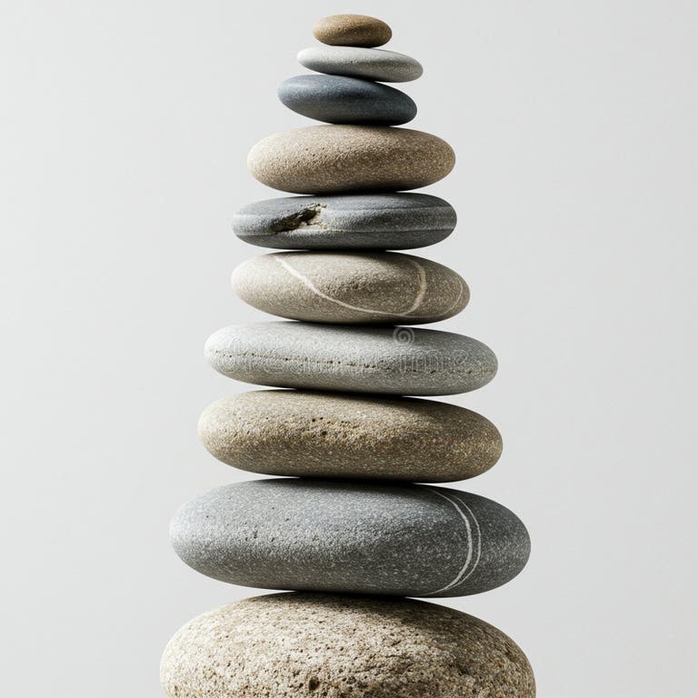 A Balanced Stack of Smooth, Round Stones in Varying Shades of Gray and ...