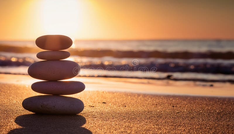 Balanced Stack of Smooth Stones on Beach at Sunset Symbolizes Harmony ...