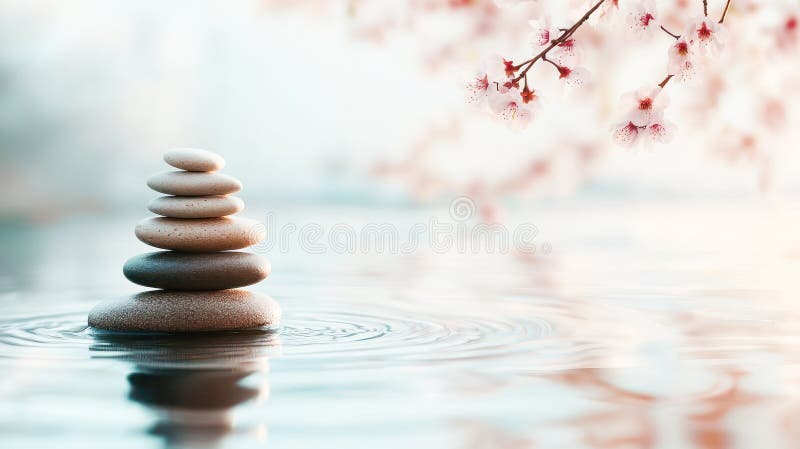 A Balanced Stack of Smooth Stones in Calm Water with Gentle Ripples ...
