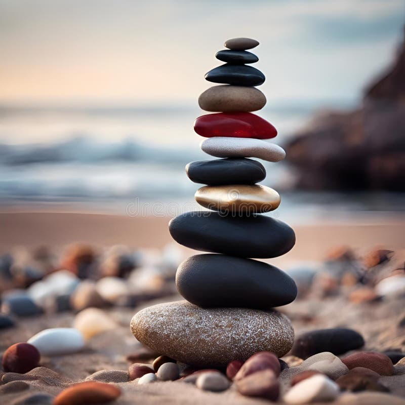 Balanced Stack of Smooth Stones on a Sandy Beach Stock Illustration ...