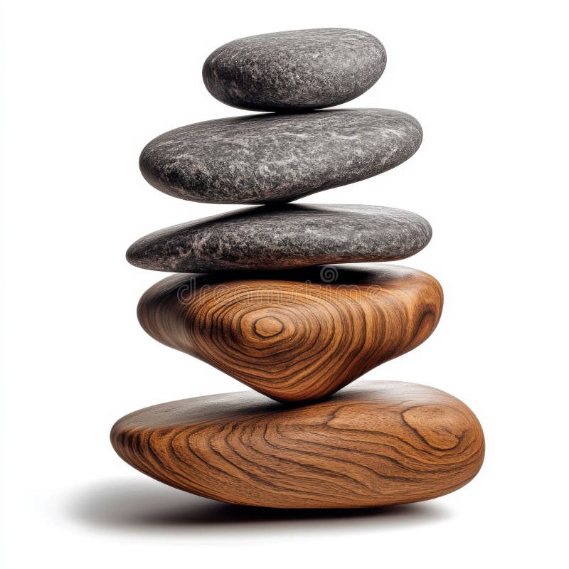Balanced Stack of Smooth Stones and Wooden Rocks Against White ...