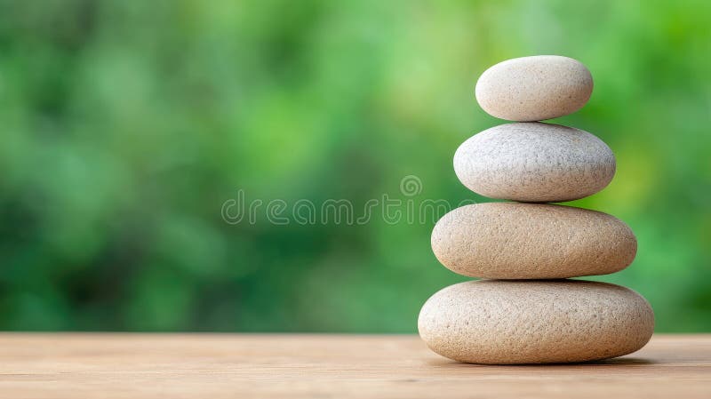 Balanced Stack of Smooth Stones on a Wooden Surface with a Blurred ...