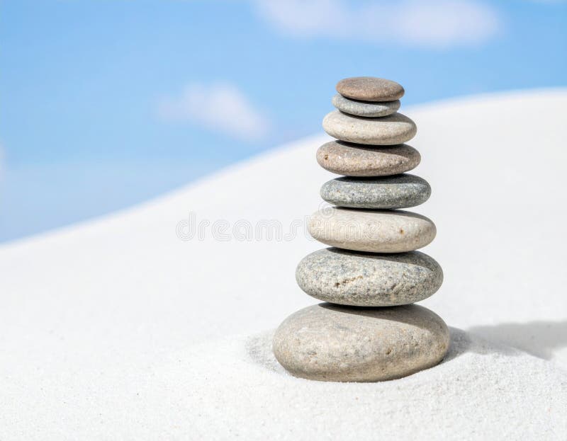 Balanced Stack of Stones on Sandy Beach Under Blue Sky Stock ...