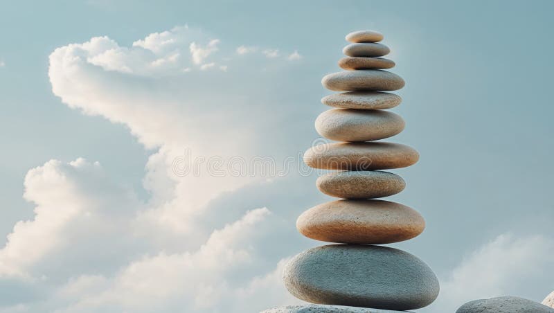 Balanced Stack Stones Stands Scenic Landscape View Stock Photos - Free ...