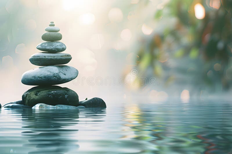 Balanced Stack of Stones by Water with Empty Space for Banner Stock ...