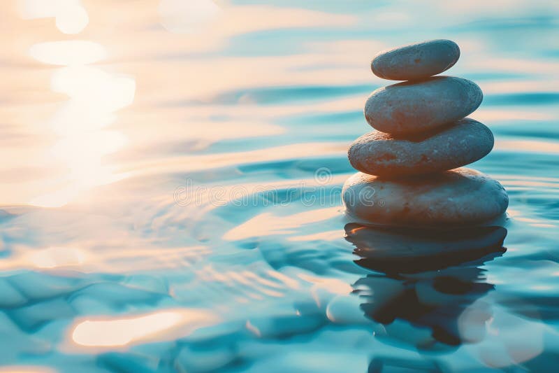 Balanced Stack of Stones by Water for Meditation and Mindfulness Stock ...