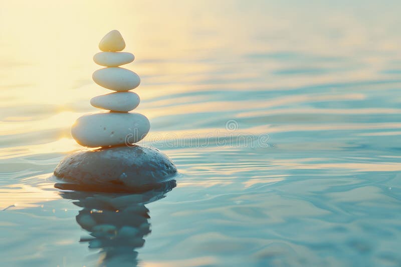 Balanced Stack of Stones by the Water for Meditation Stock Illustration ...