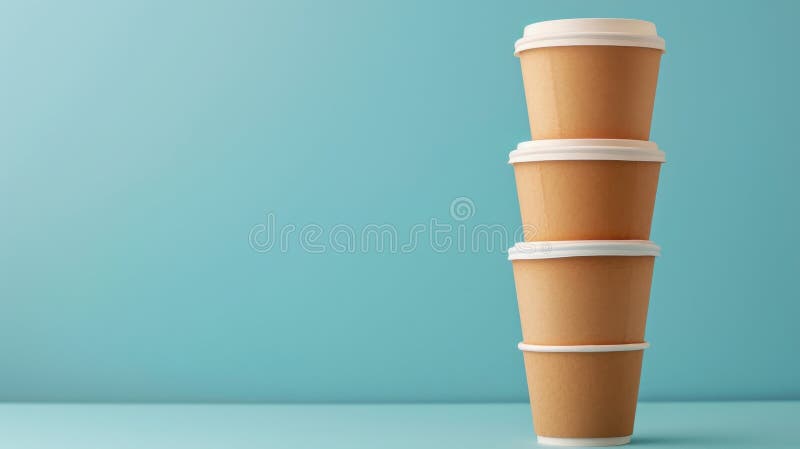 Balanced Stack of Three Disposable Coffee Cups on Blue Background Stock ...