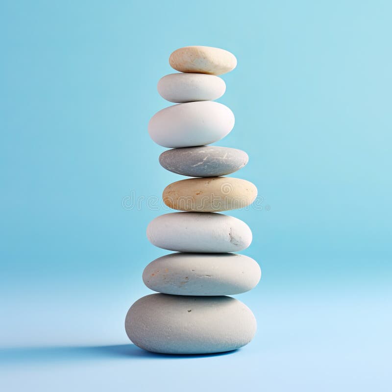 Balanced Stack of White Zen Stones, Blue Background Stock Illustration ...