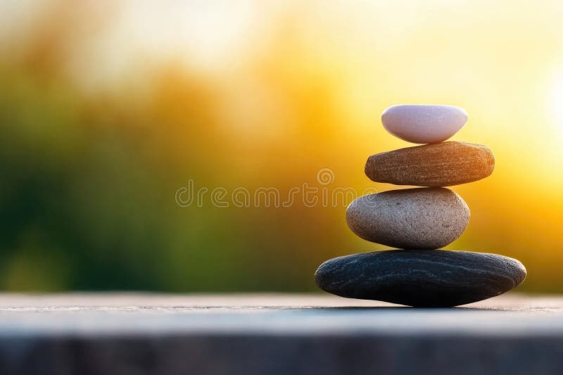 Balanced Stack of Zen Rocks with Warm Sunset Background Stock Photo ...