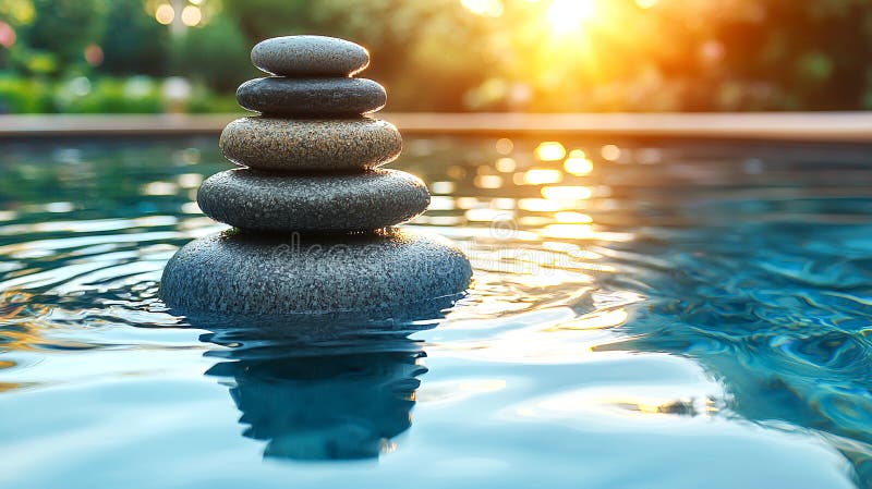 Balanced Stack of Zen Stones in Water. Golden Sunset Stock Illustration ...