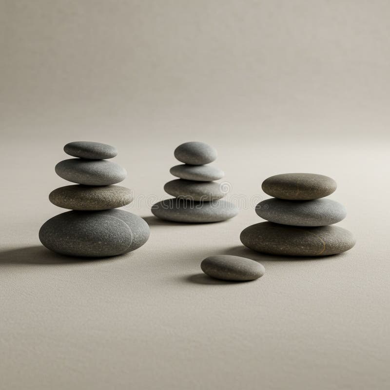 Balanced Stacks of Smooth Gray Pebbles Arranged in Three Piles on a ...