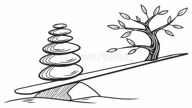 Balanced Stone Cairn with Tree. Harmony and Nature, Vector Design ...