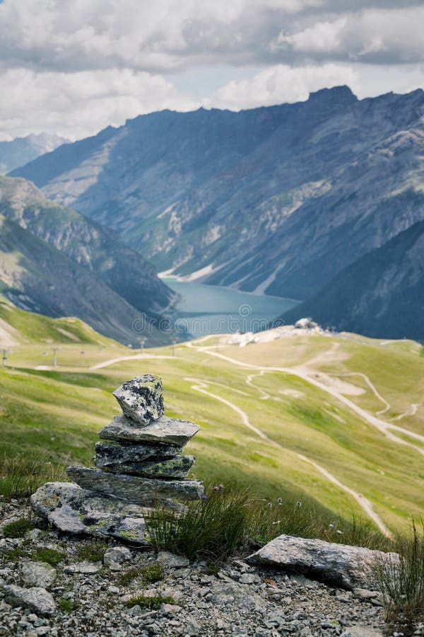 Balanced Stone Pyramid with Blue Water Mountain Lake Stock Photo ...