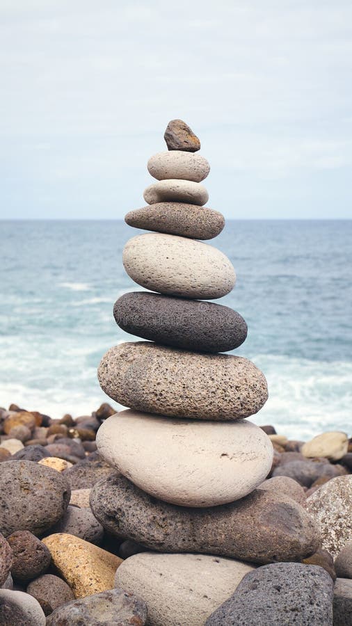 Balanced Stone Stack on a Beach Stock Image - Image of tranquil ...