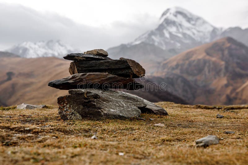 Balanced Stone Stacking in Mountains Stock Photo - Image of balance ...