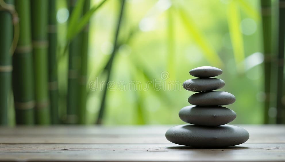 Balanced Stone Tower in Bamboo Forest Setting, Symbolizing Tranquility ...