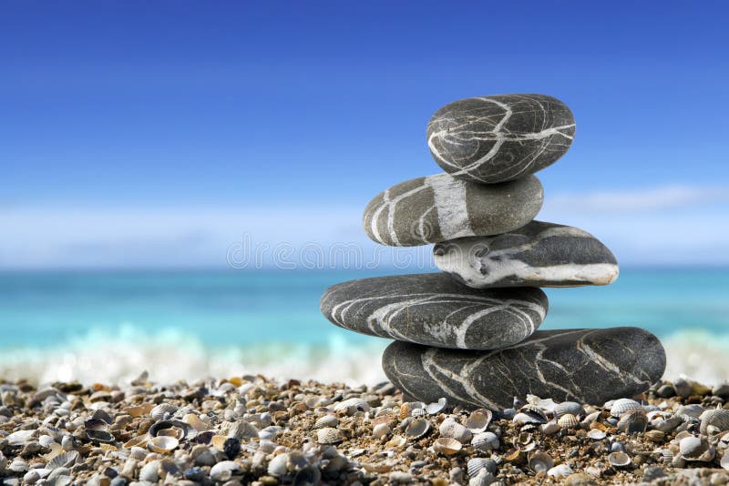 Balanced Stones on the Beach Stock Image - Image of nature, seaside ...