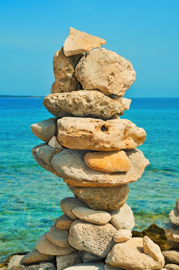 Balanced Stones on the Beach in the Summer Stock Image - Image of pile ...