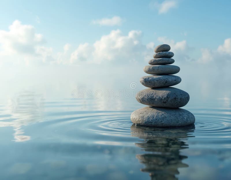 Balanced Stones on Calm Water Surface Create Peaceful Scene. Tranquil ...