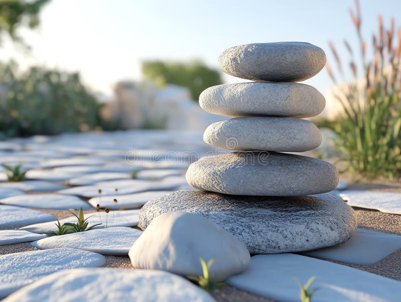 Balanced Stones Peaceful Garden Path Stock Illustration - Illustration ...