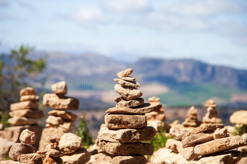 Cairns, Balanced Stones and Rocks Stacked in Pile Stock Photo - Image ...