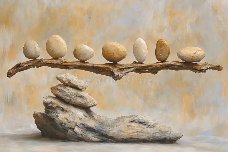 Balanced Stones on Rustic Wood Zen Garden Serenity and Equilibrium ...