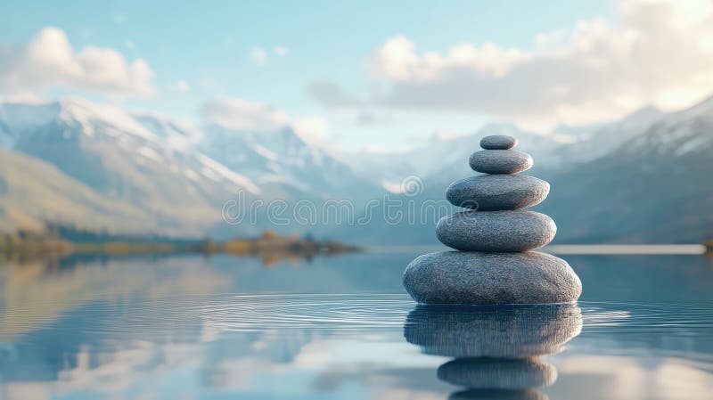 Balanced Stones Stacked on Calm Water, Symbolizing Tranquility and ...