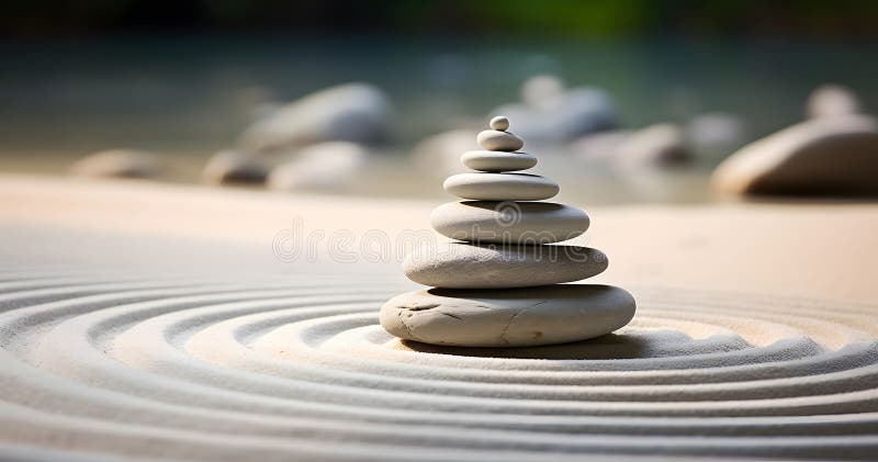 Balanced Zen Rock Formation Creating Concentric Patterns in a Serene ...