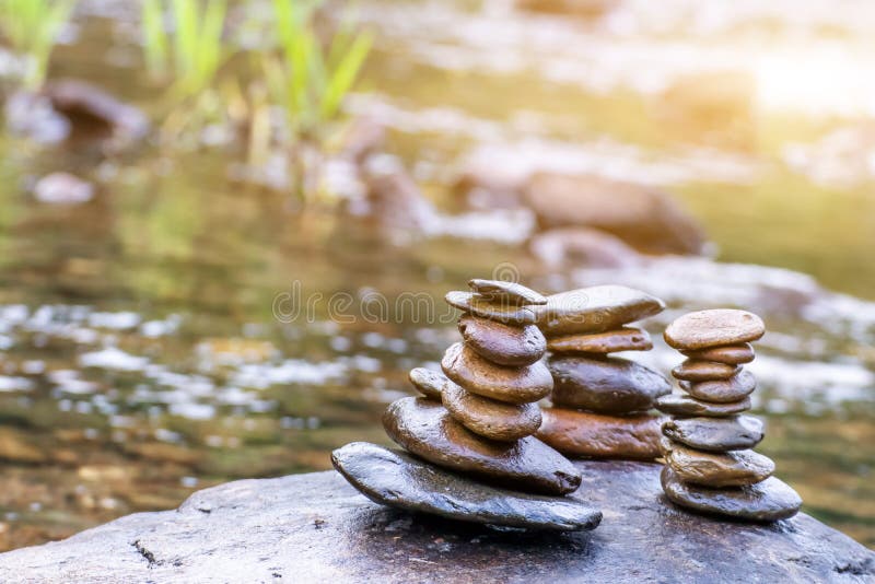 Balanced Zen Rock Stacks in a Creek,View of a Creek with Stacked Stones ...
