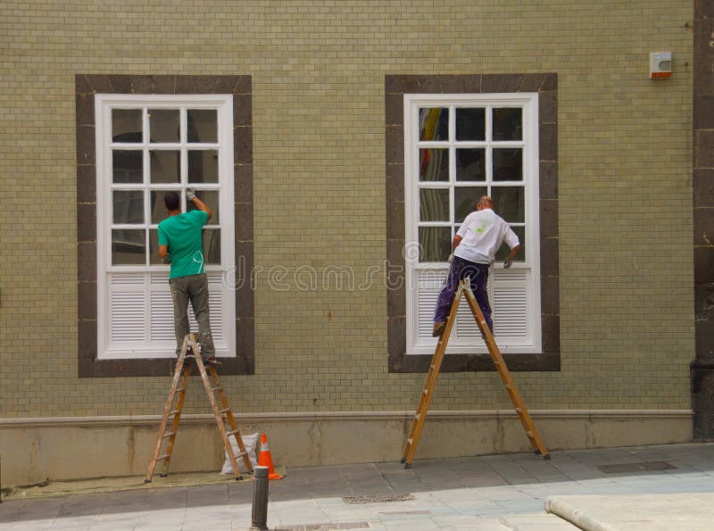 Worker on ladder stock image. Image of descending, climbing - 21466311