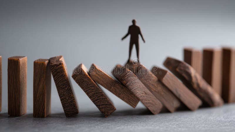 The Balancing Act of a Miniature Figure on Dominoes Symbolizing Choices ...