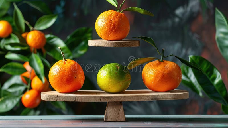 Balancing Citrus on the Table, Copy Space. Equilibrium Floating Food ...