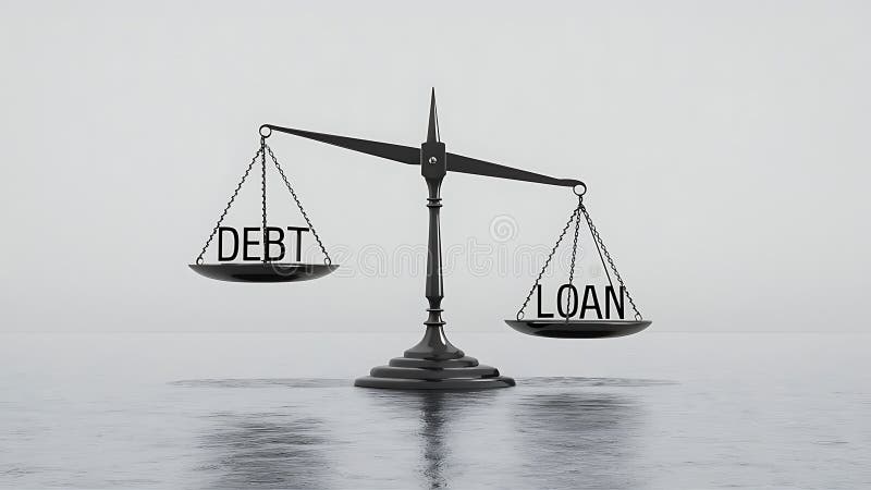 Balancing Debt and Loan Concept Symbolized by Scale with Text ...