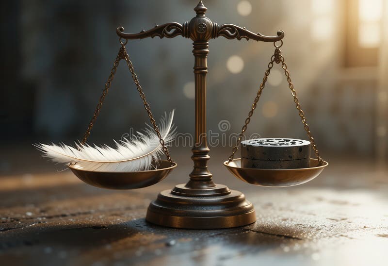 Balancing Feather and Stone on Vintage Scales in Soft Light Stock Image ...