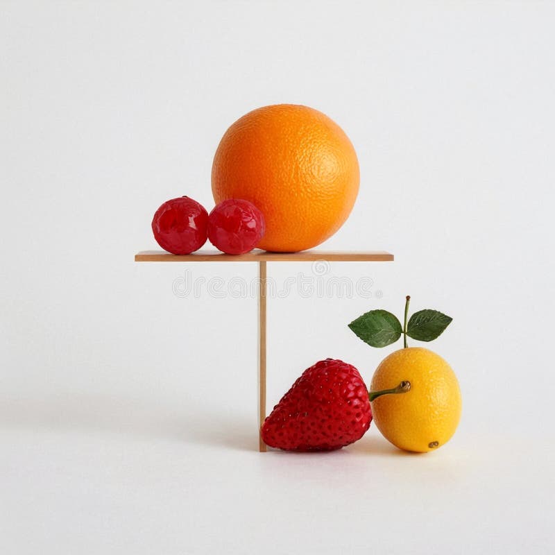 Balancing Fruit Display on a Minimalist Stand Stock Illustration ...