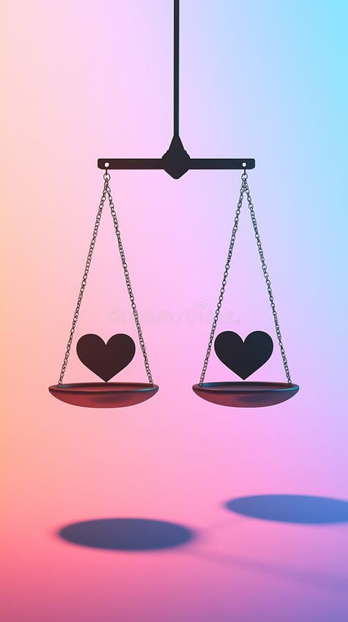 Balancing Hearts on a Scale with Soft Gradient Background Reflecting ...