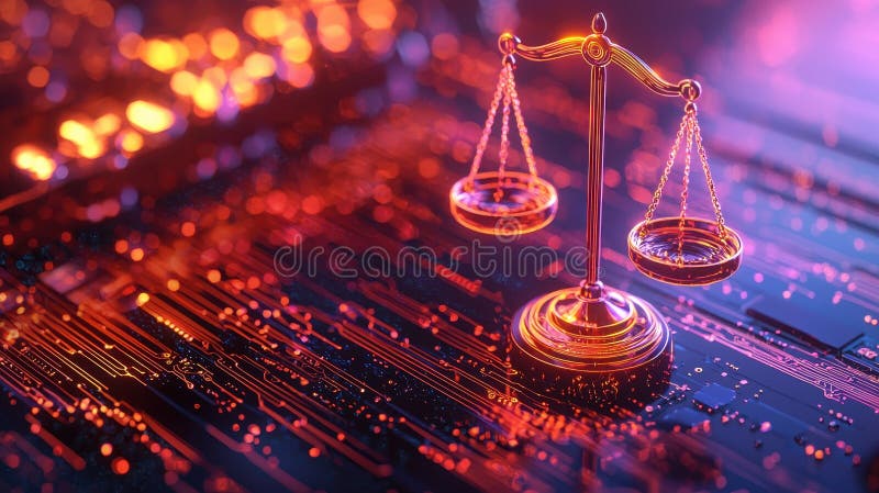 Balancing Justice in the Digital Age Scales of Law on Circuit Board ...