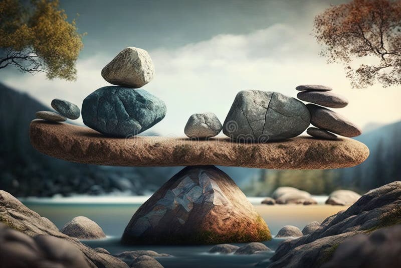 Balancing Rocks and Pebbles in Front of Nature BG Stock Illustration ...