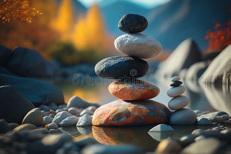 Balancing Rocks and Pebbles in Front of Nature BG Stock Illustration ...