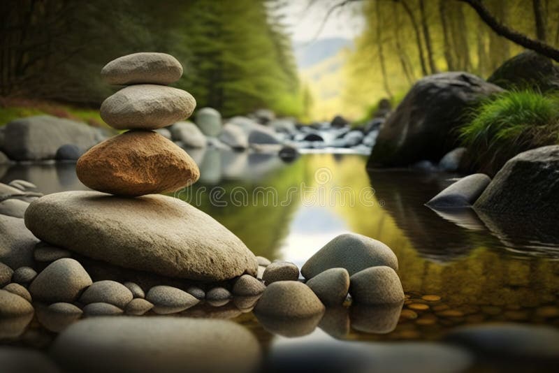 Balancing Rocks and Pebbles in Front of Nature BG Stock Illustration ...