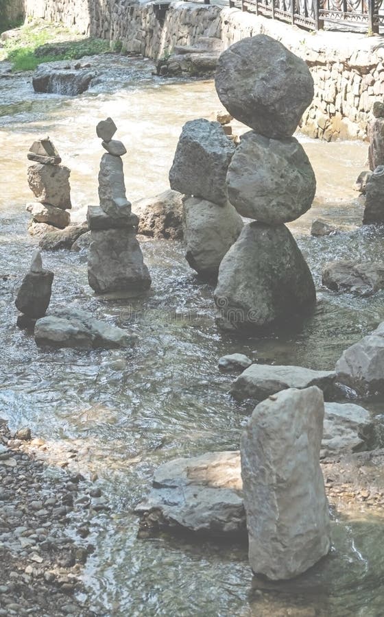 Balancing Rocks Sculpture Made of Stones from the River in the ...