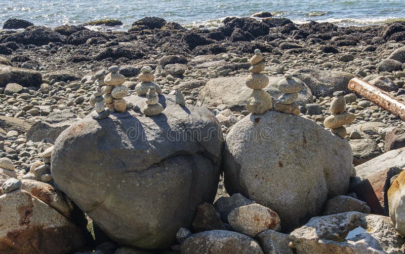 Balancing Rocks Vancouver Sunset Beach Stock Photo - Image of english ...