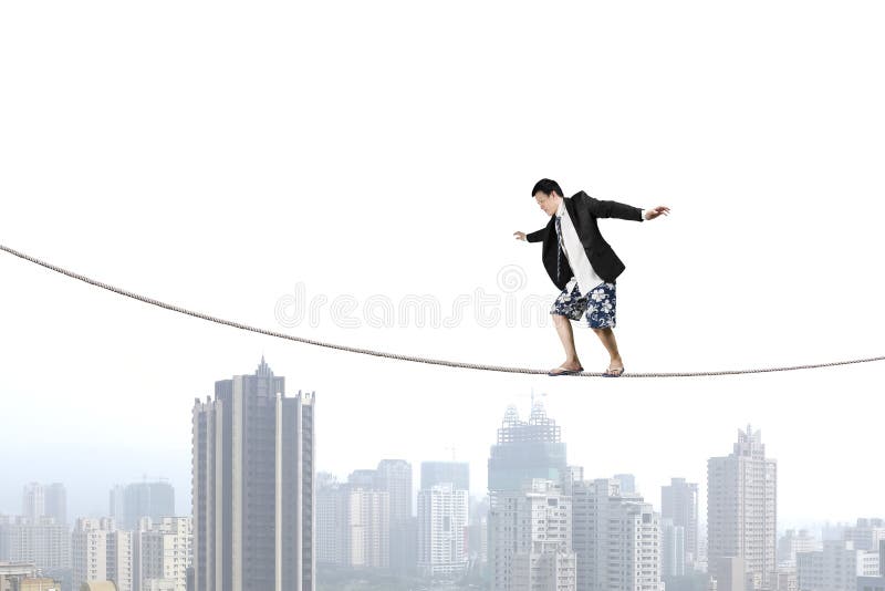Balancing on Rope with City View Stock Image - Image of building ...