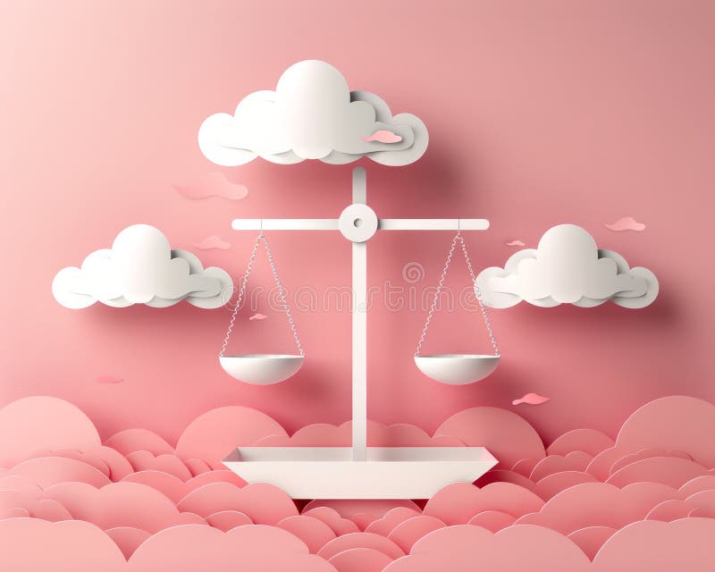 Balancing Scale with Clouds in Background on Pink Sky, Representing ...