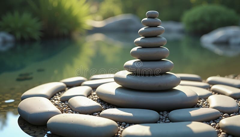 Balancing Stones in Peaceful Garden Setting, Tranquility and Meditation ...